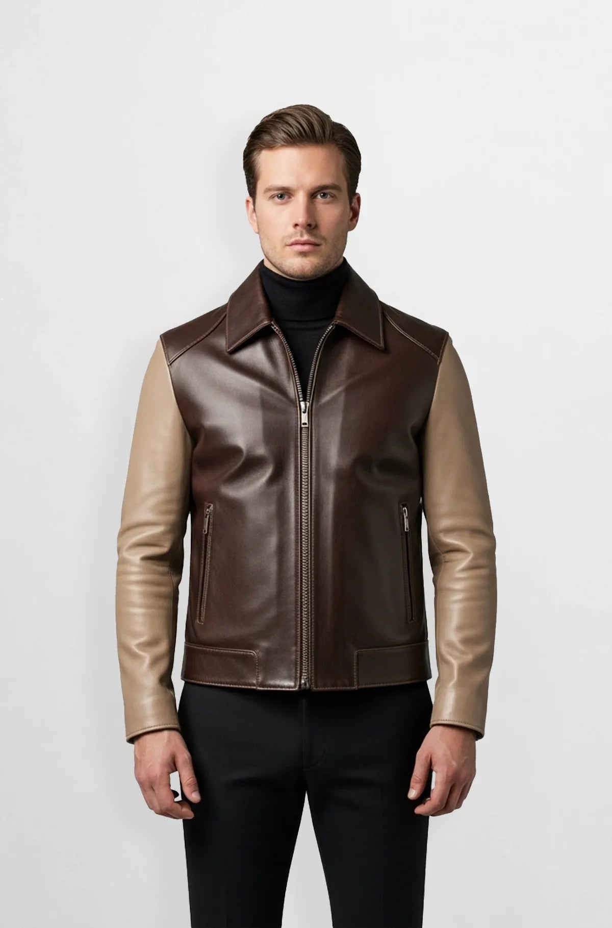 Men's Coffee Brown Leather Bomber Jacket – Fineyst Store